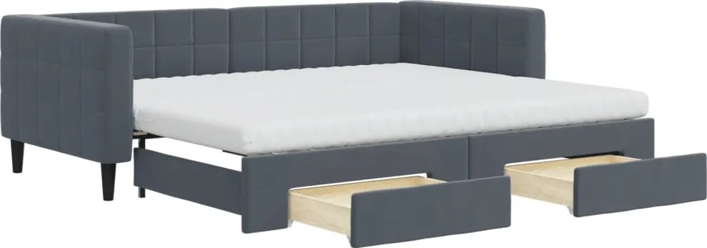 Válenda s přistýlkou a zásuvkami tmavě šedá 90 x 200 cm samet 3196764