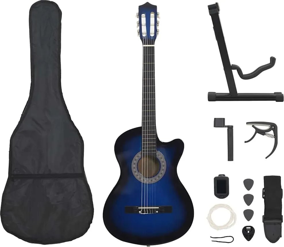 vidaXL 12dílný folkový akustický kytarový set se 6 strunami 38'' [70133] Barva: Černá