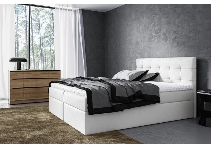 Moderní čalouněná postel Riki s úložným prostorem světle béžová 160 x 200 + topper zdarma