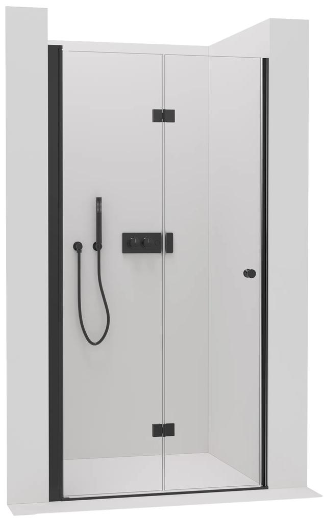 CERANO - Sprchové skládací dveře Volpe L/P - černá matná, transparentní sklo - 90x190 cm