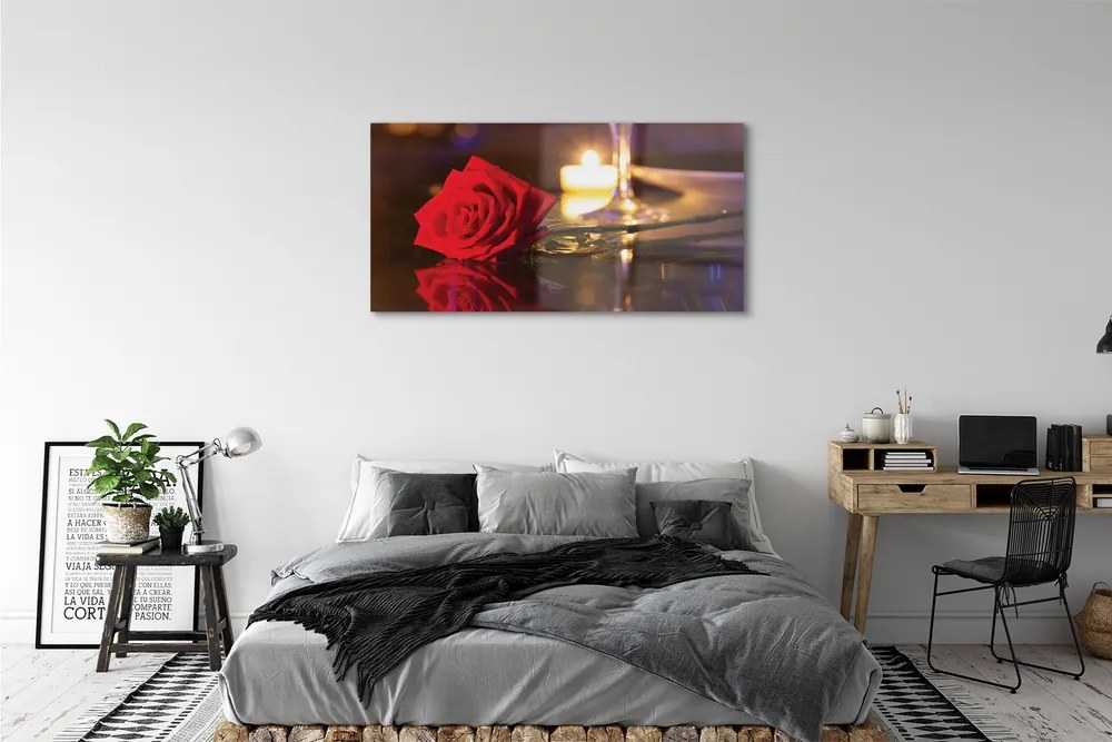 akrylový obraz Rose svíčka sklo 125x50 cm