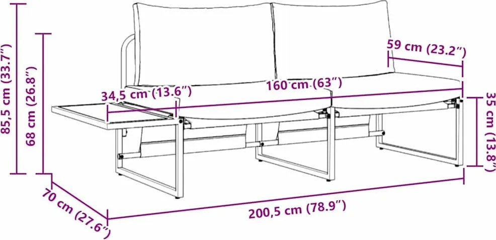 vidaXL Zahradní sofa s polštářem Antracit 200,5 x 70 x 85,5 cm Ocel [42007549]