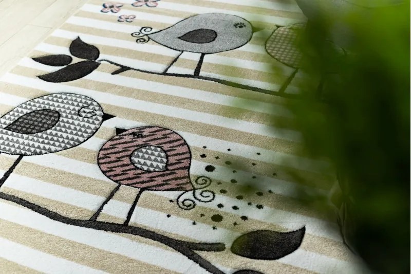 Dywany Łuszczów, Dětský kusový koberec Petit Birds cream, 140x190, šedá, dětský pokoj