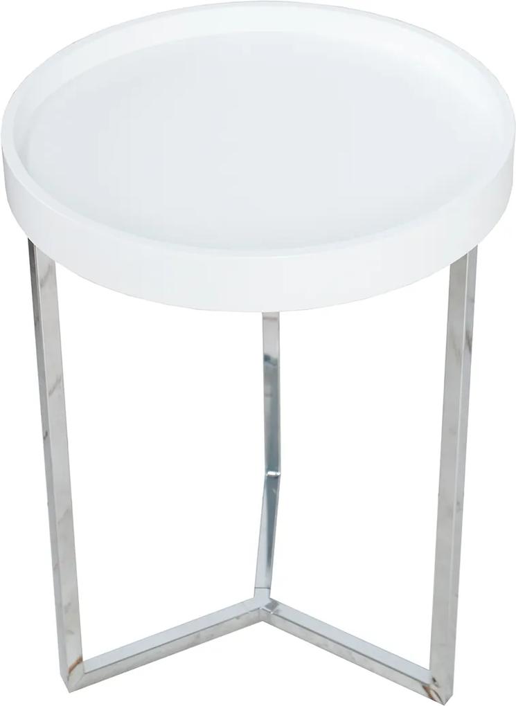 Moebel Living Odkládací stolek VETIL 40 cm, bílá/stříbrná