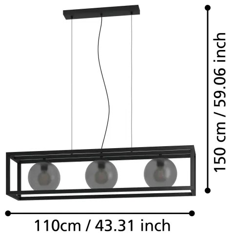 Eglo 390215 - Lustr na lanku ARANGONA 3xE27/40W/230V kouřová/černá