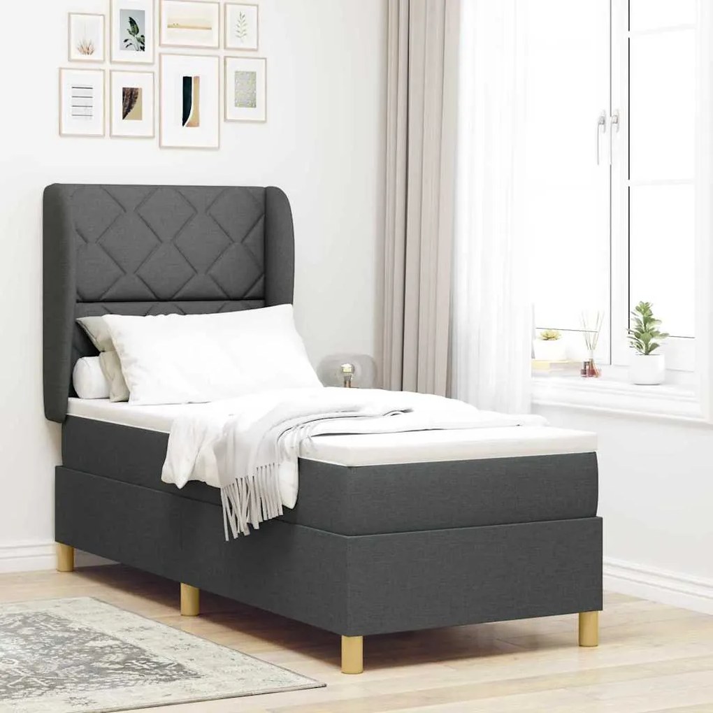 Postel s boxspringem s čelo Tmavě šedá 200 x 80 cm textil 3340782