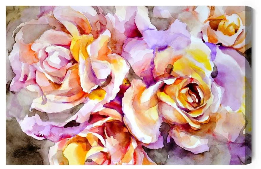 Obraz Barevné Květy Růže Malované Akvarelem Nedostatek Nedostatek Přírodní plátno 70x50