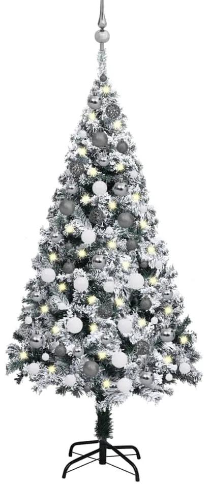 3077914 vidaXL Umělý vánoční stromek s LED diodami a sadou koulí zelený 120 cm