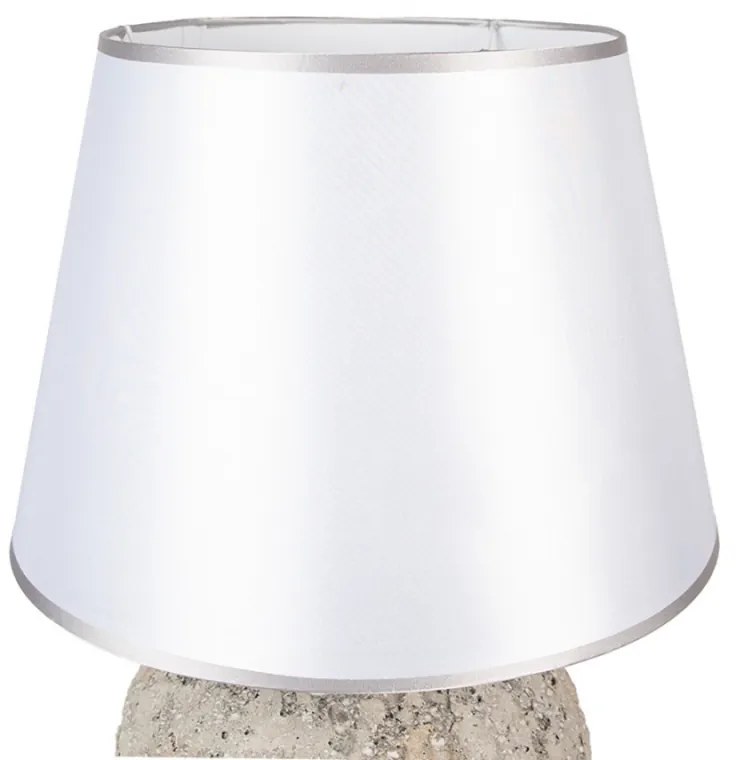 Šedá terakotová stolní lampa s bílým stínidlem s proužky Pleun – 35x59 cm