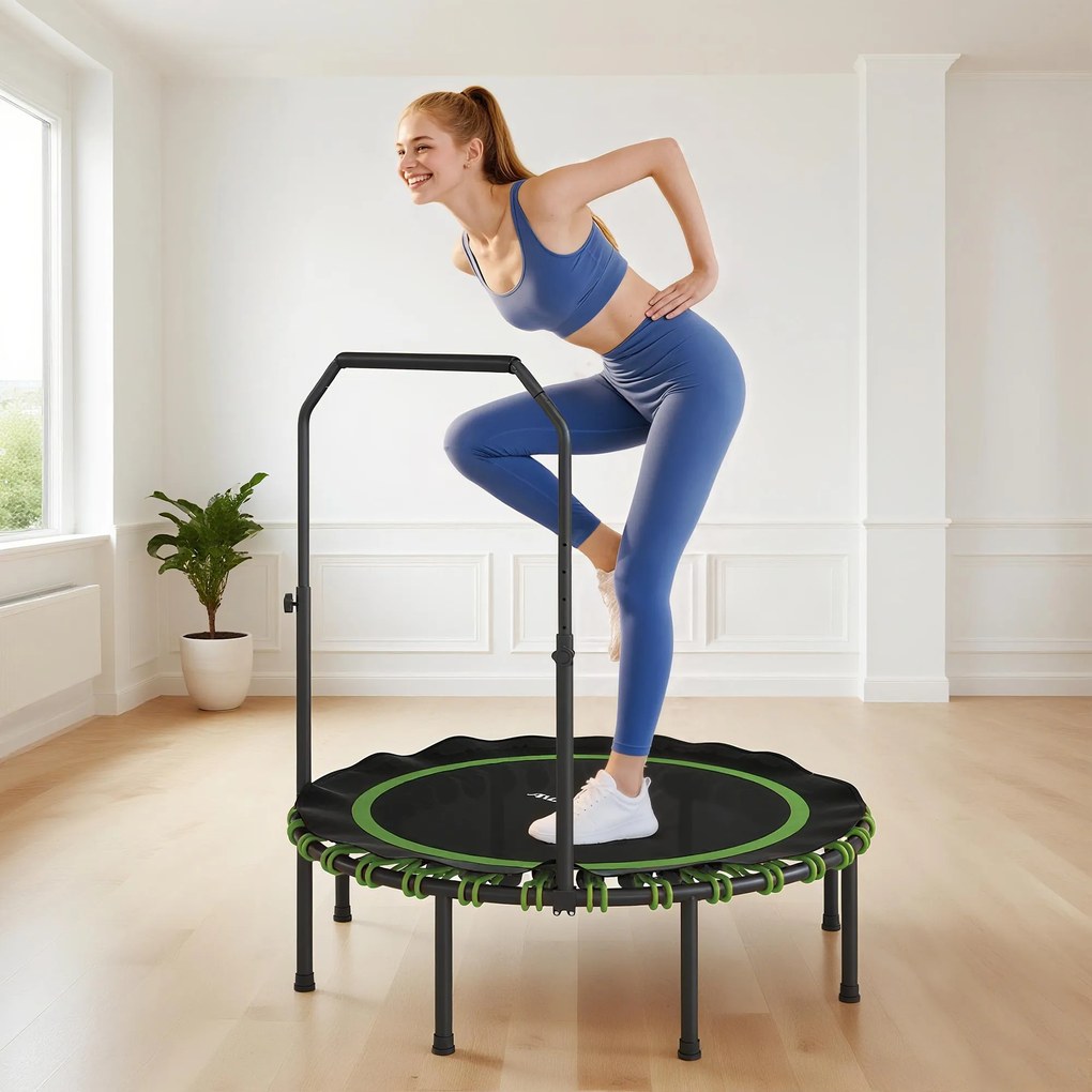 SPORTNOW Fitness trampolína s nastavitelnou rukojetí, sportovní trampolína do interiéru i exteriéru, ocel, plast, zelená A71-059V02GN
