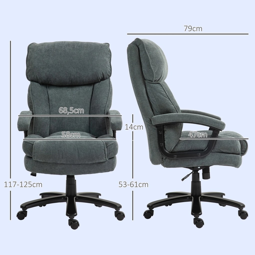 Kancelářská židle HOMCOM, ergonomická kancelářská židle s houpací funkcí, lněný vzhled, výškově nastavitelná židle k PC s funkcí otáčení, silné polšt…