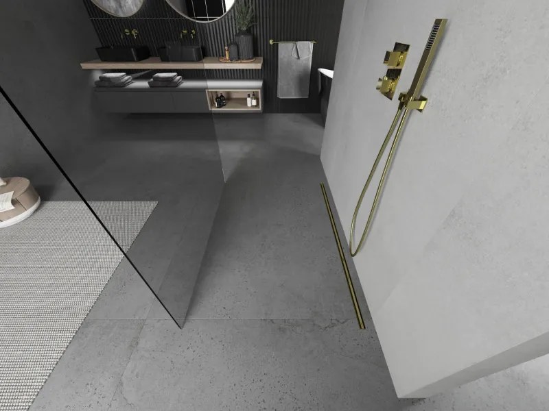 Mexen Kioto, sprchová zástěna Walk-In 145 x 200 cm, 8mm čiré sklo, zlatý lesklý profil, 800-145-002-50-00