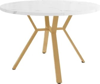 Aosom Moderní kulatý jídelní stůl pro 4 osoby, s x-tvarovaným kovovým držákem, 100 x 75 cm, bílá+zlatá