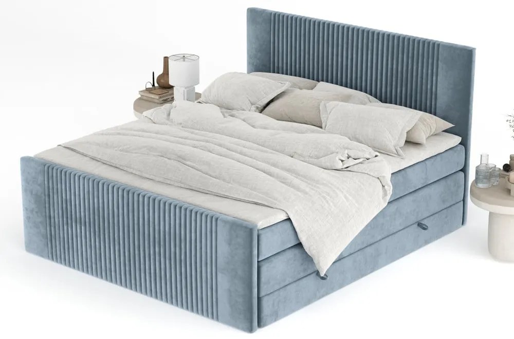 Modrá boxspring postel s úložným prostorem 200x200 cm Bergamo – Maison de Rêve