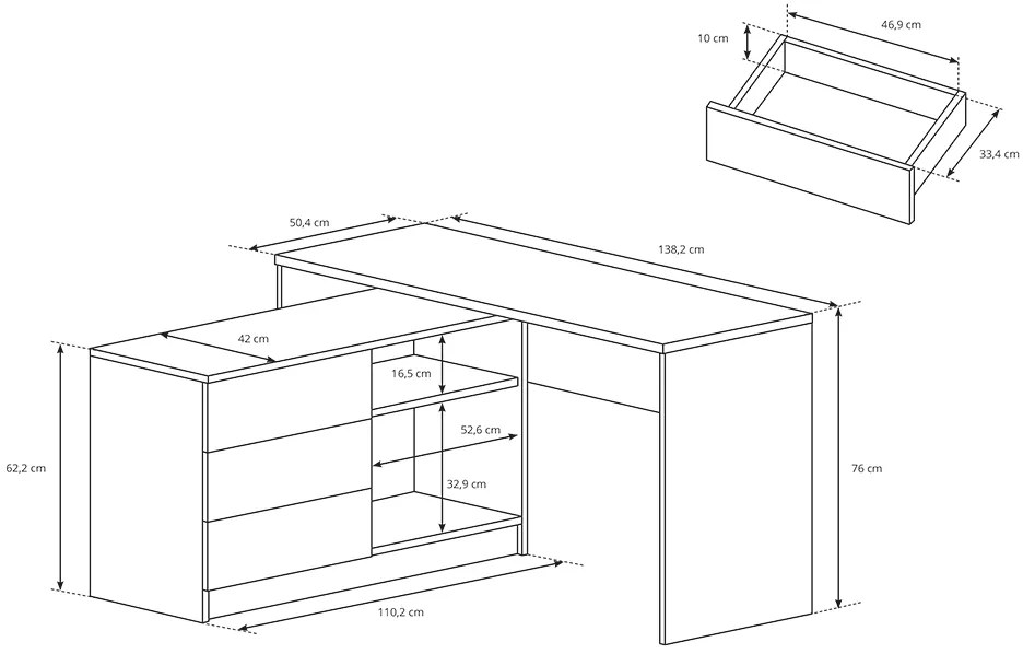 PC stůl s komodou Teide, bílý