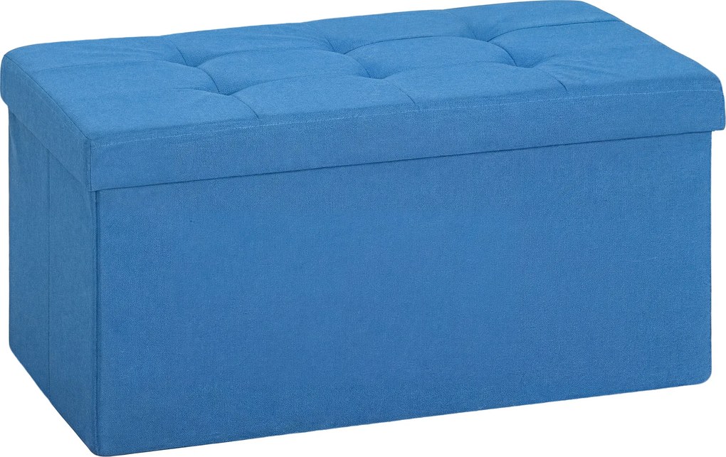 HOMCOM úložný puf, skládací úložná lavice 84 L 76x38x38 cm potah z umělého lnu světle modrý