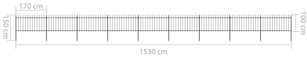 vidaXL Zahradní plot s hroty ocelový 15,3 x 1 m černý