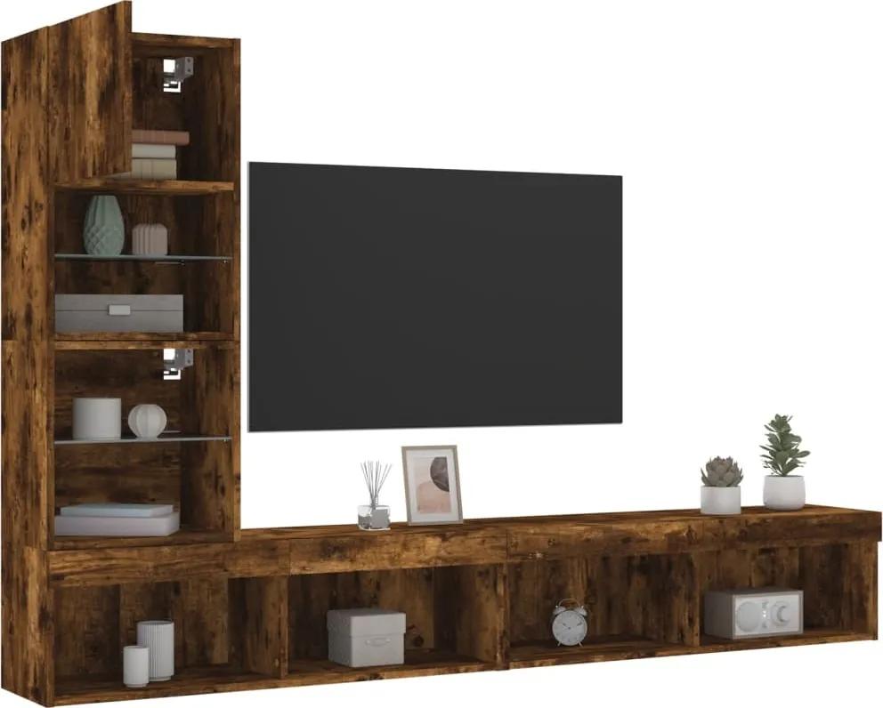 vidaXL 4dílná obývací stěna s LED kompozitní dřevo [3216642] Barva: hnědý dub