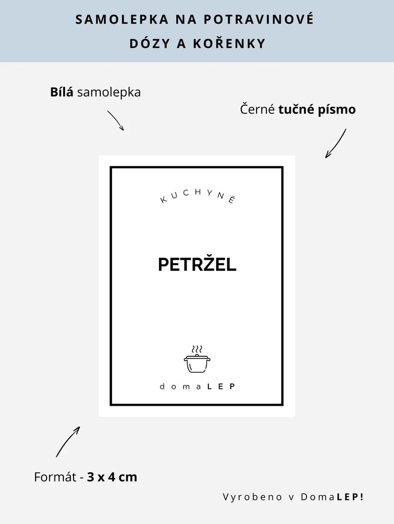 Samolepka na kořenky PETRŽEL bílá 3 × 4 cm tučné písmo