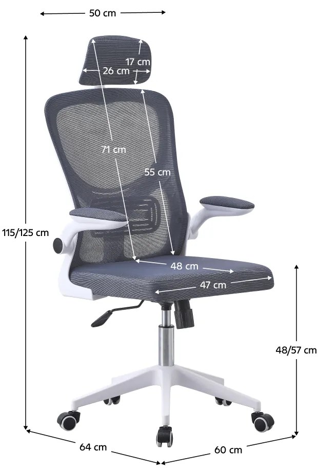 Ergonomická kancelářská židle MAVI - šedá síťovina