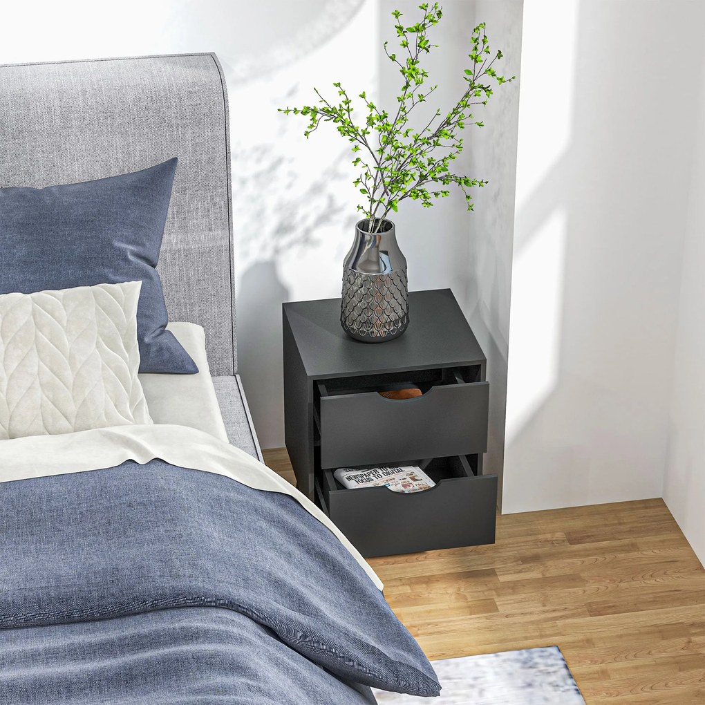 Noční stůl HOMCOM se 2 zásuvkami, skandinávský styl pro ložnici, obývací pokoj, 40 x 35 x 50,5 cm, černý | Aosom