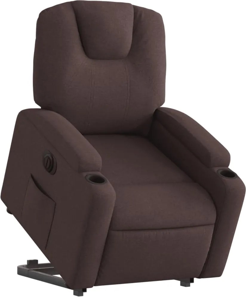Elektrické zvedací polohovací křeslo tmavě hnědé textil 3204397
