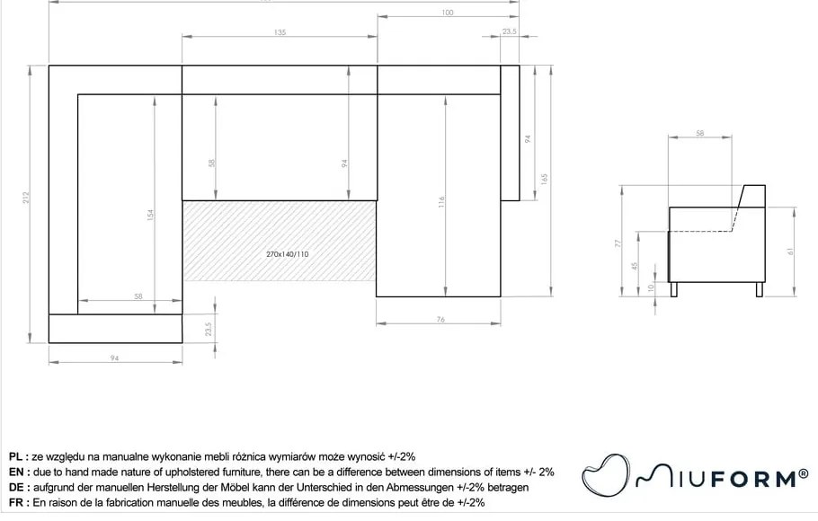 Šedá rozkládací/s úložným prostorem rohová pohovka (levý roh/do "U") Classy Sophie – Miuform