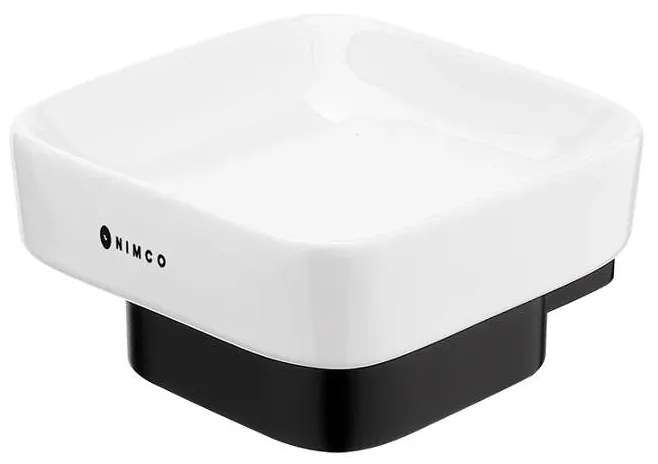 Nimco Kibo - Mýdlenka s držákem, bílá keramika/černý mat Ki-14059K-90