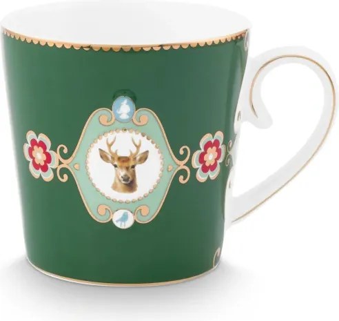 Pip Studio Love Birds hrnek 225ml, tmavě zelený (Porcelánový hrnek Love Birds)