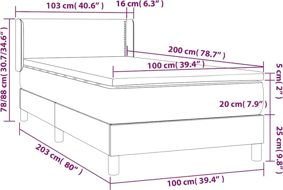 Box spring postel s matrací černá 100 x 200 cm textil 3130171