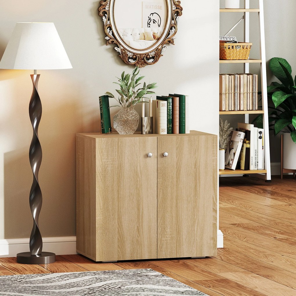 HOMCOM Skříňka do obývacího pokoje s 2 dvířky, úložná skříň s 2 policemi na knihy, oblečení a hračky, moderní styl 70x39x70 cm, přírodní dřevo