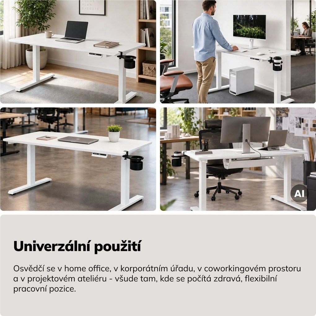 Elektrický stůl s nastavitelnou výškou ergonomický bílý,1400x700 mm: ARIA