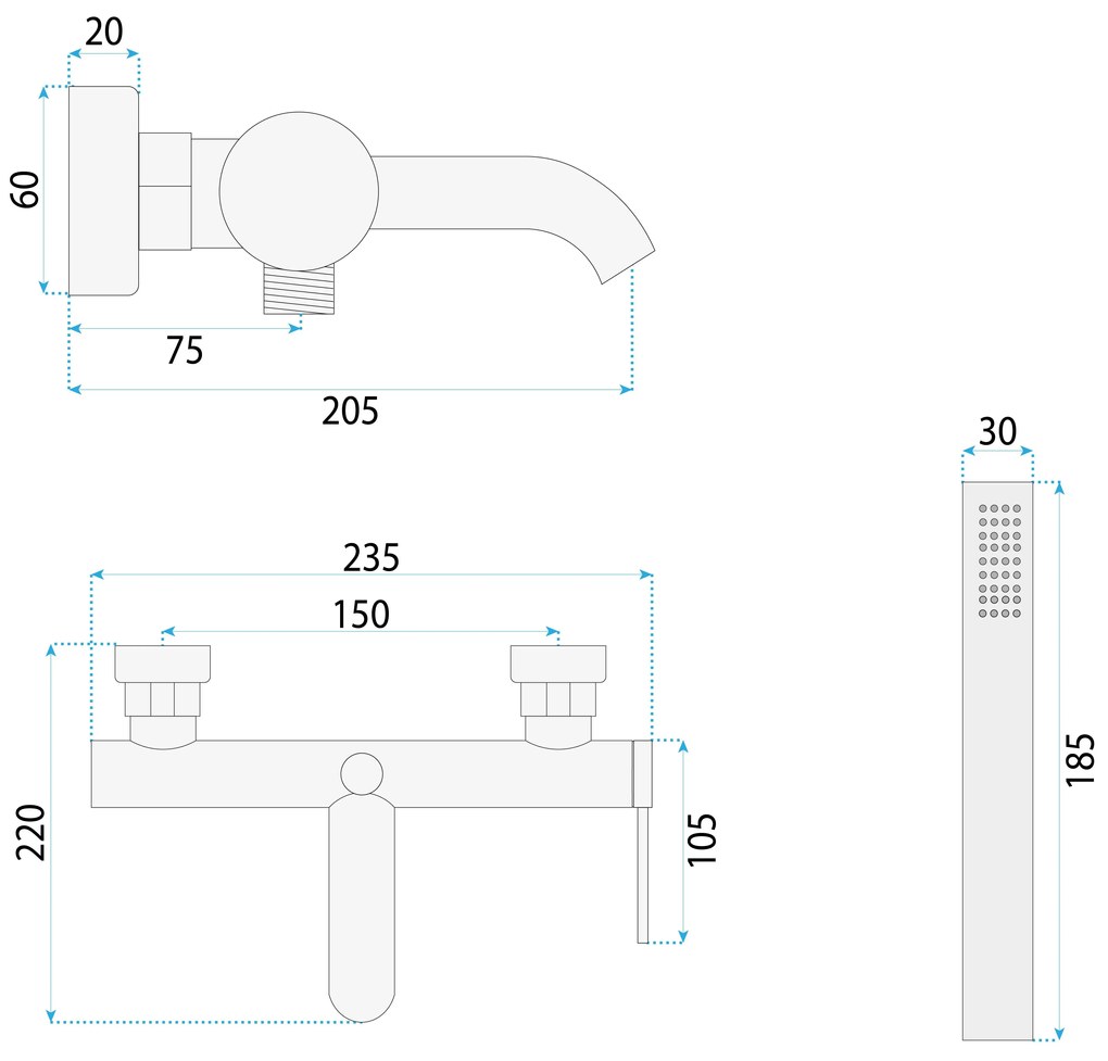 Rea Spot, vanová baterie s ruční sprchovou soupravou, chromová, REA-B2070