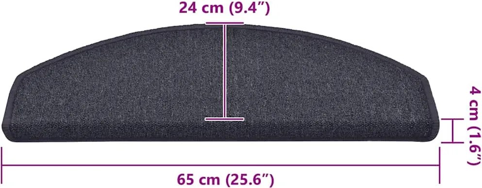 Schodové rohože 15 ks 65 x 24 x 4 cm tmavě šedé a modré, půlkulaté, velké 322365