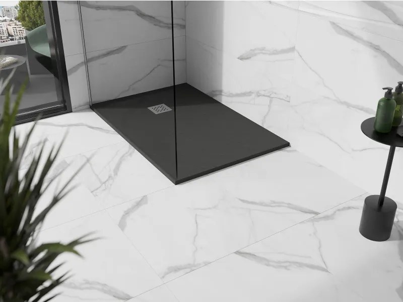 Mexen Stone+, obdélníková vanička z minerálního kompozitu 80 x 70 cm, antracitová, 44717080
