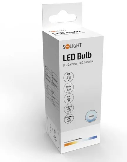 SOLIGHT LED žárovka svíčka matná C37 6W, E14, 6000K, 510lm