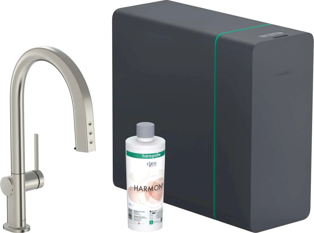 Hansgrohe Aqittura M91 - Dřezová baterie s výsuvnou koncovkou, SodaSystem, sBox lite, nerezová ocel 76838800