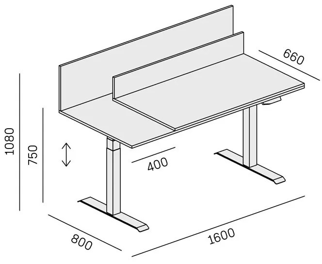 PLAN Kancelářský stůl SINGLE LAYERS, posuvná vrchní deska, s přepážkami, nastavitelné nohy, bílá / šedá