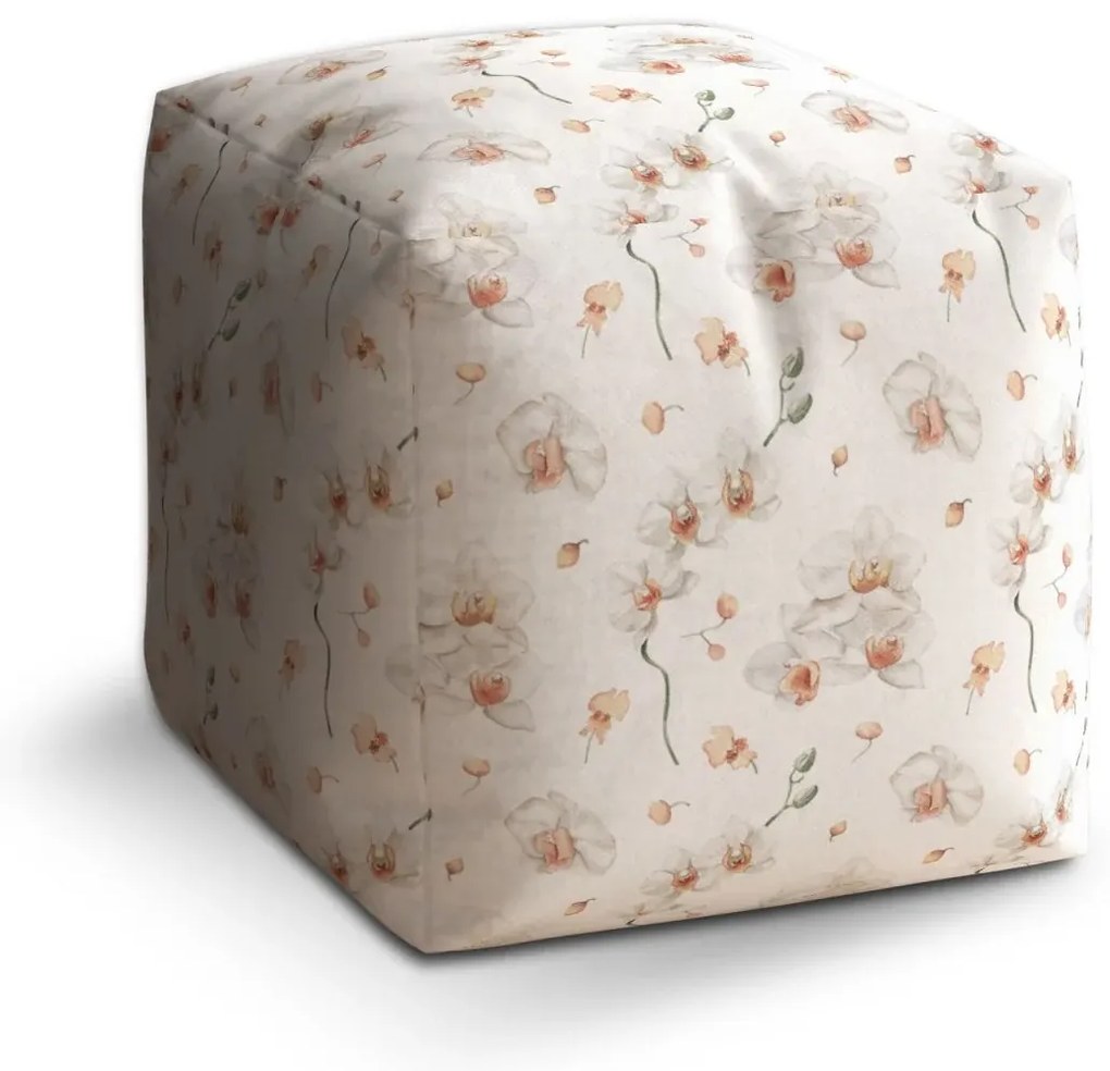 Sablio Taburet Cube Bílá orchidej - 40x40x40 cm