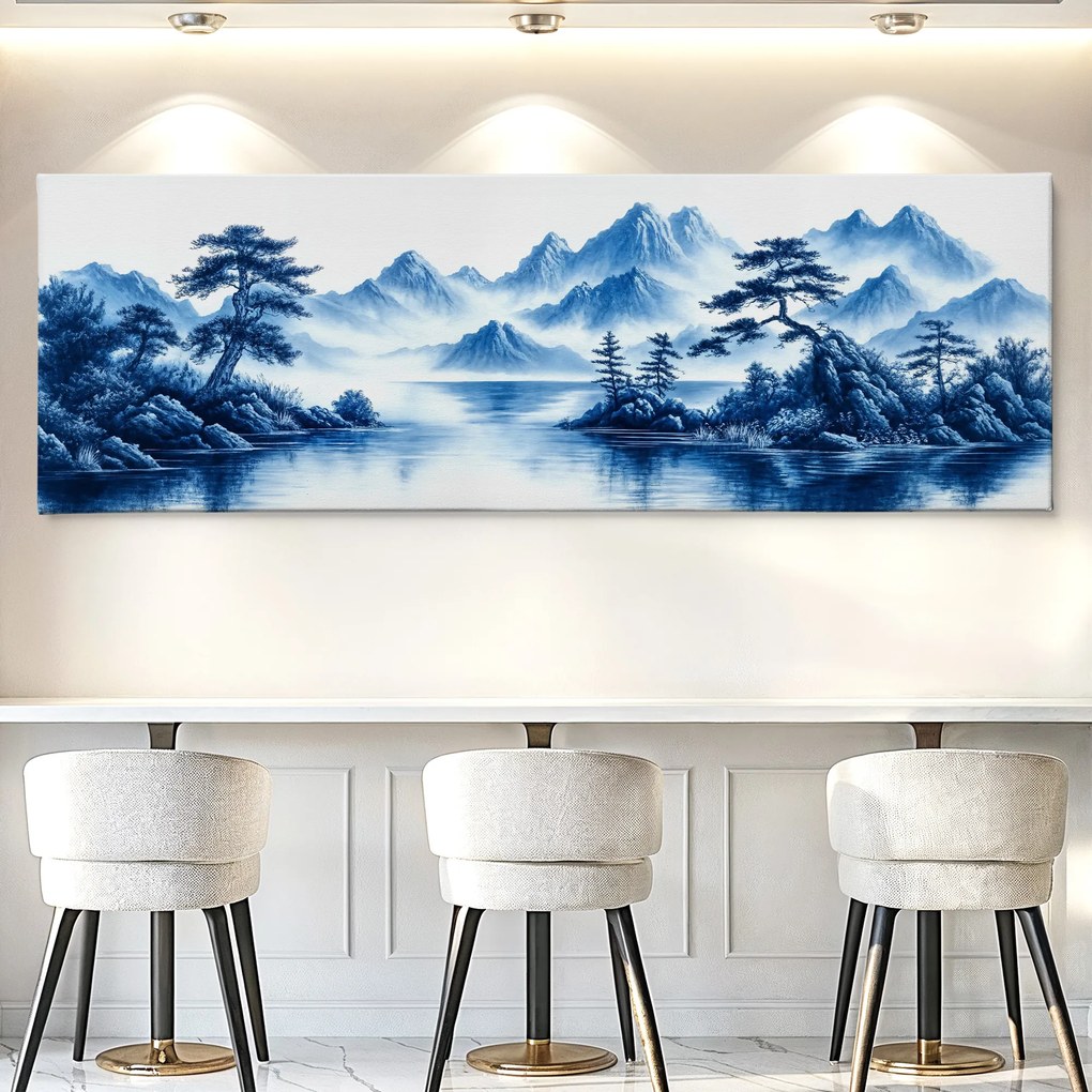 Obraz na plátně - Mlhavé vrcholky u Blue Lake FeelHappy.cz Velikost obrazu (šířka x výška): 120 x 40 cm