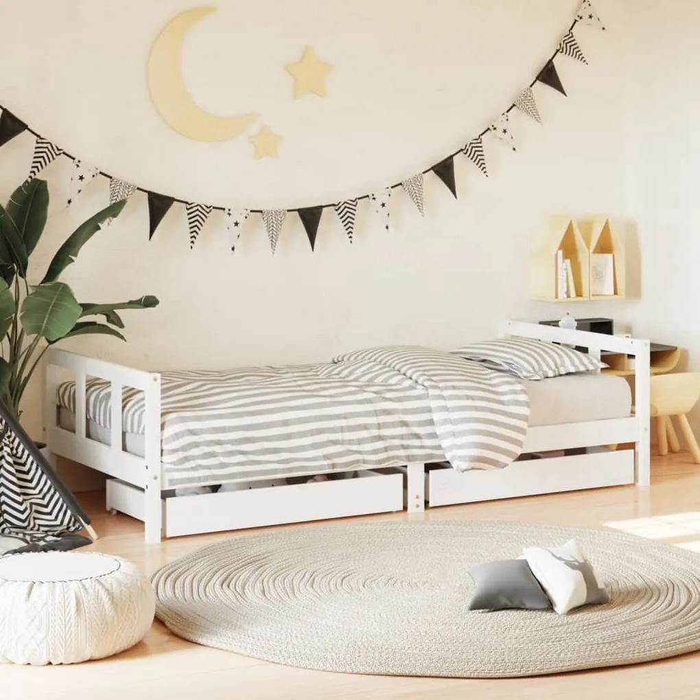 Dětská postel se zásuvkami bílá 90x200 cm masivní borové dřevo - Default Title