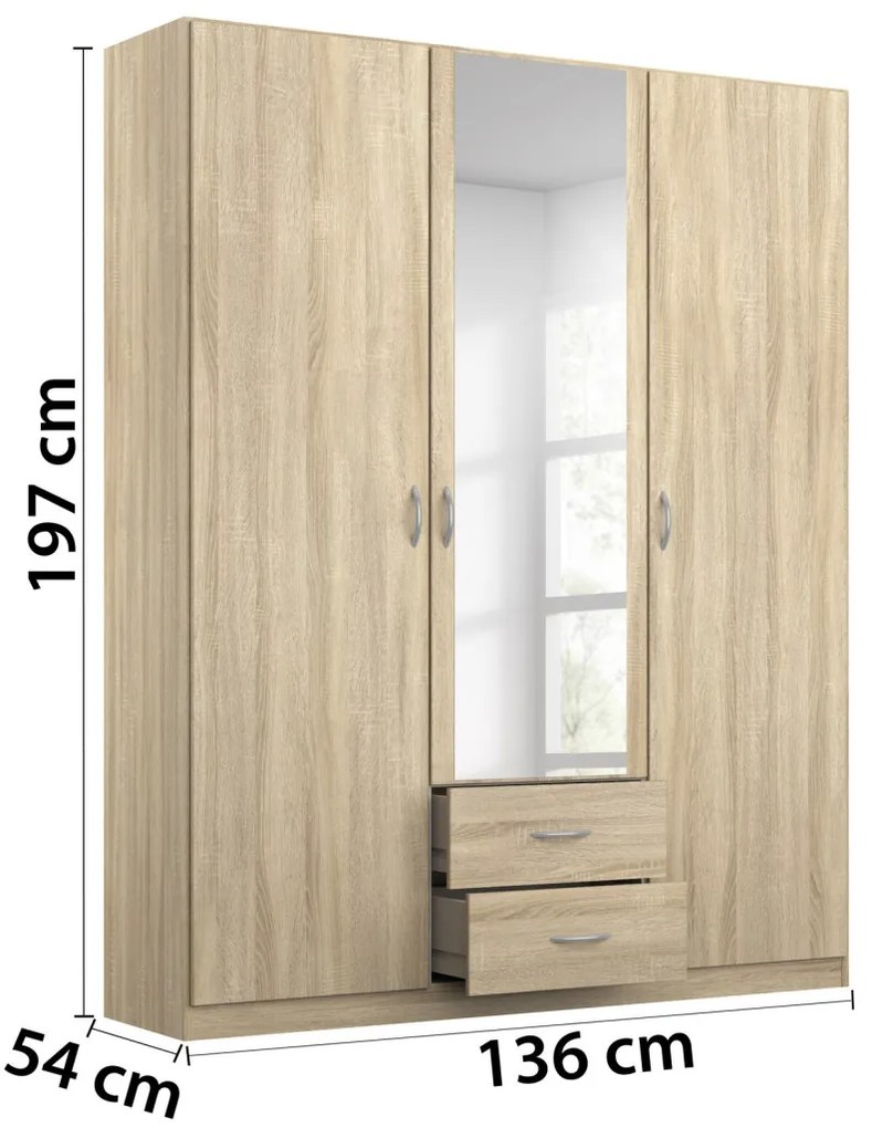Šatní skříň Case, 136 cm, dub sonoma