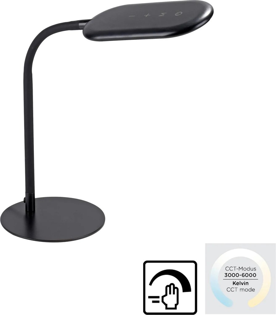 Just Light. Stolní LED lampa Kelly, 7W, 1180lm, 3000-6000K, černá, 39 x 59,5 cm