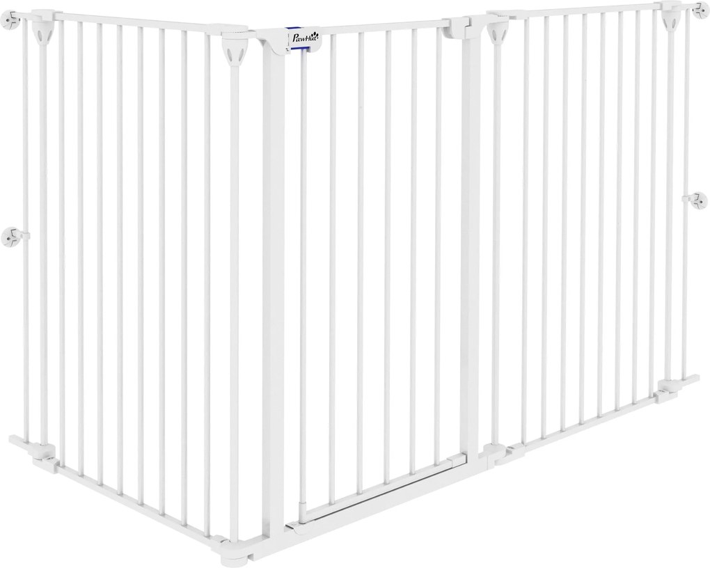 PawHut Ocelová bariéra pro psy 206x90 cm Skládací brána pro zvířata se třemi panely, dvojitým zámkem a pomocnou zámkovou funkcí pro dveře, chodby a sc