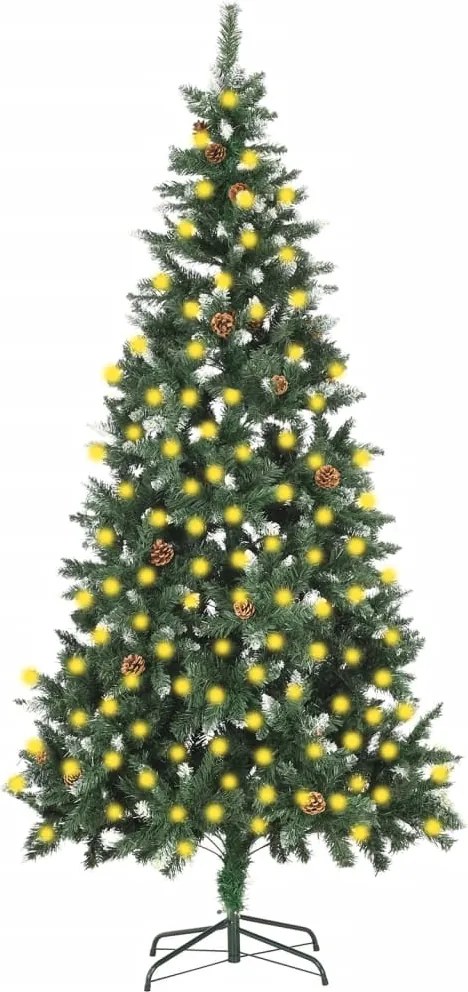 Umělý vánoční stromek s LED osvětlením a šiškami 210 cm 3077748