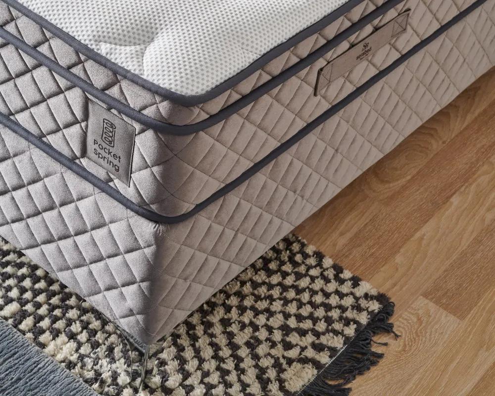 Čalouněná postel DELUXE s matrací - šedá 200 × 200 cm
