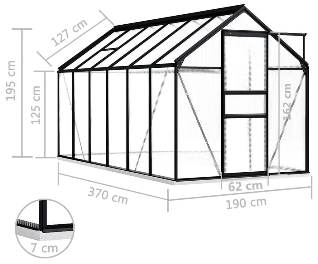 vidaXL Skleník s podkladovým rámem antracitový hliník 7,03 m²