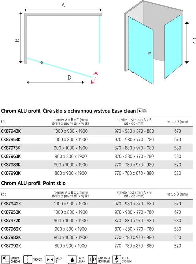 Mereo Mereo, Sprchový kout, Lima, obdélník, pivotové dveře a pevný díl, chrom ALU, sklo Čiré, CK87953K