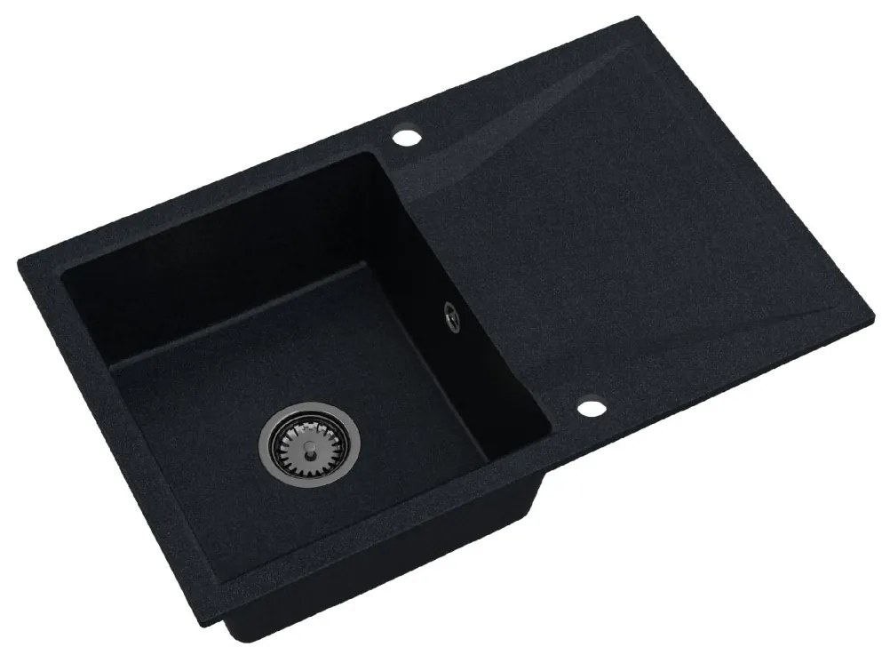 Sink Quality Obsidian, kuchyňský granitový dřez 790x500x210 mm + černý sifon, černá skvrnitá-Brocade, SKQ-OBS.B.1KDO.XB