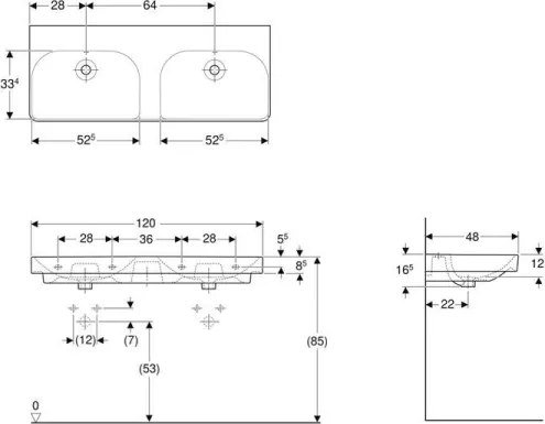 Geberit 500.224.01.1 - Závěsné dvojumyvadlo Smyle Square 120x48 cm keramika/bílá